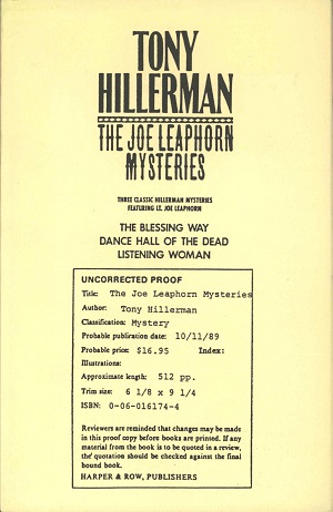 The Joe Leaphorn Mysteries [Uncorrected Proof, paperback, 1989] | The Tony Hillerman Portal